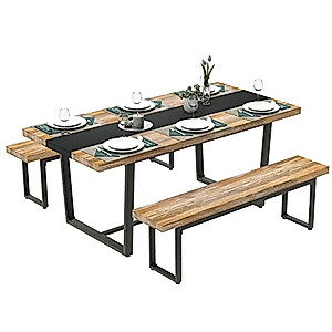 STHOUYN 71" 6ft Large Dinner Table for 6 8 Seat Dining Room Table, Rectangular Farmhouse Modern Kitchen Long Black & Brown Industrial Conference (Brown)