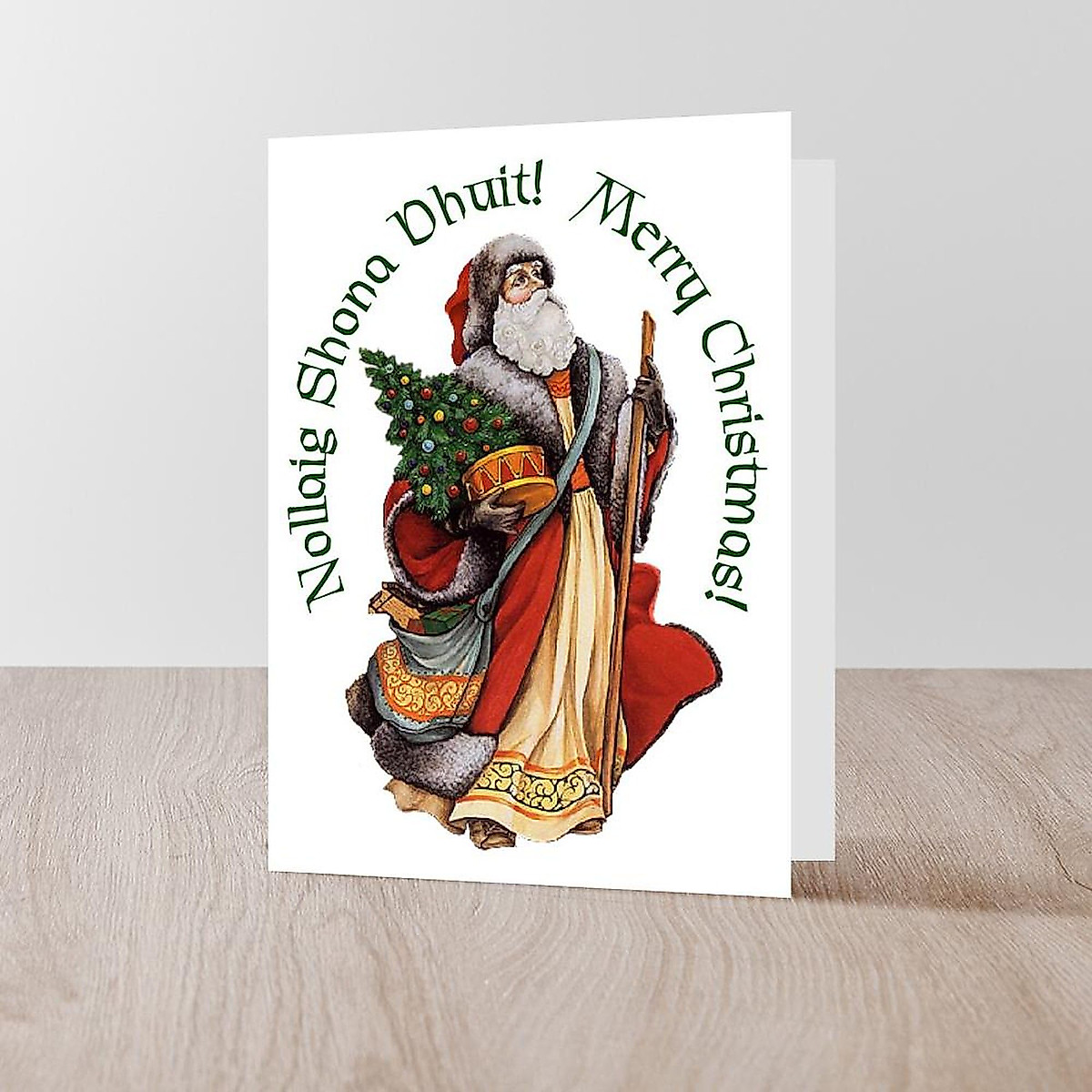 CafePress Santa (Irish & English) Christmas Cards (Pk Of 20) Greeting Card (20-pack), Note Card with Blank Inside, Birthday Card Glossy