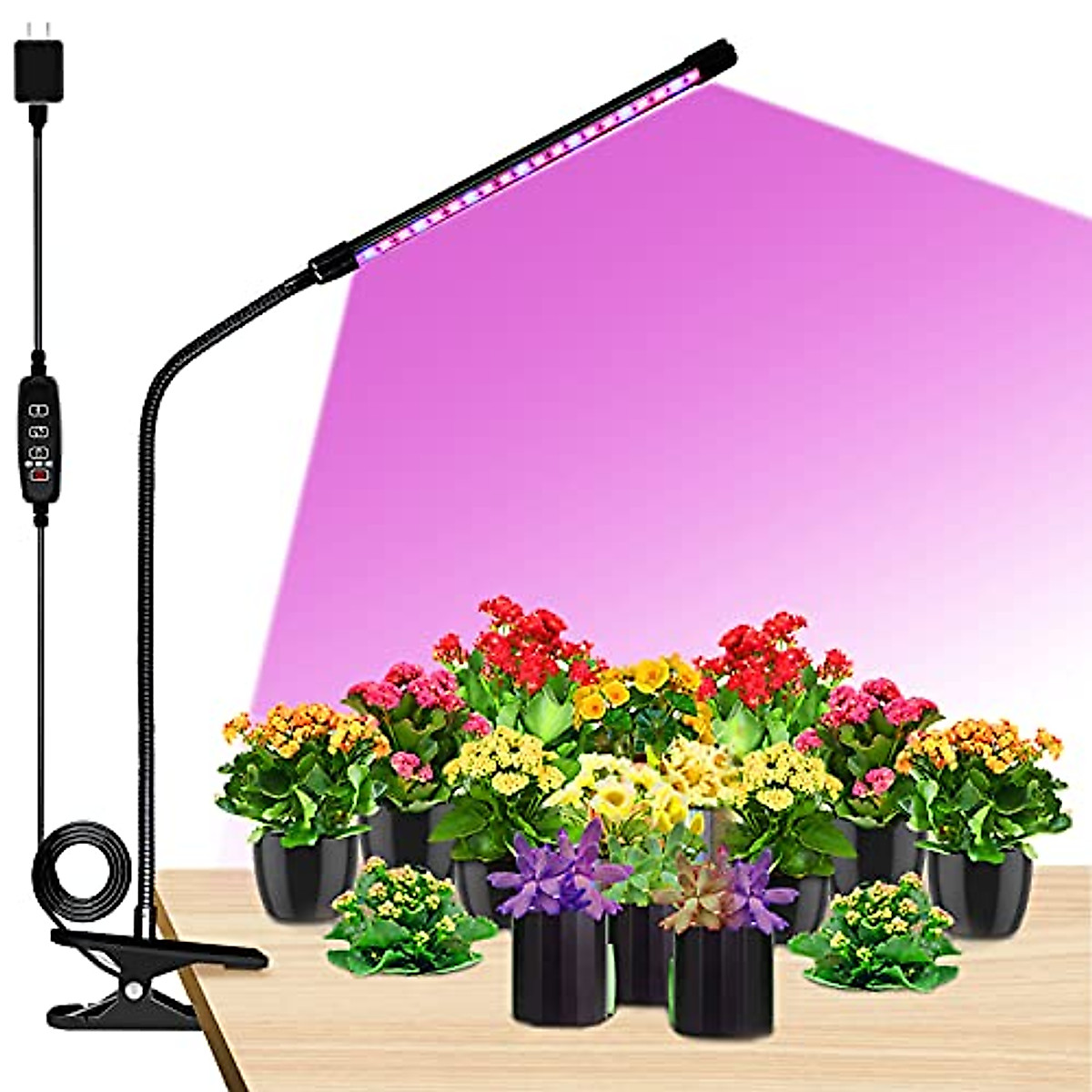 Grow Lights for Indoor Plants, Grow Light with Red Blue Full Spectrum, 3 Switch Modes LED Grow Light with Adjustable Gooseneck, 9 Dimmable Levels Plant Lights for Indoor Plants with Automatic Timer