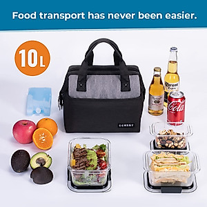 ECHSRT Large Insulated Lunch Tote Bag 10L Lunchbox Large Pencil Case Durable Pen Pouch with Handle 2pack Black & Red