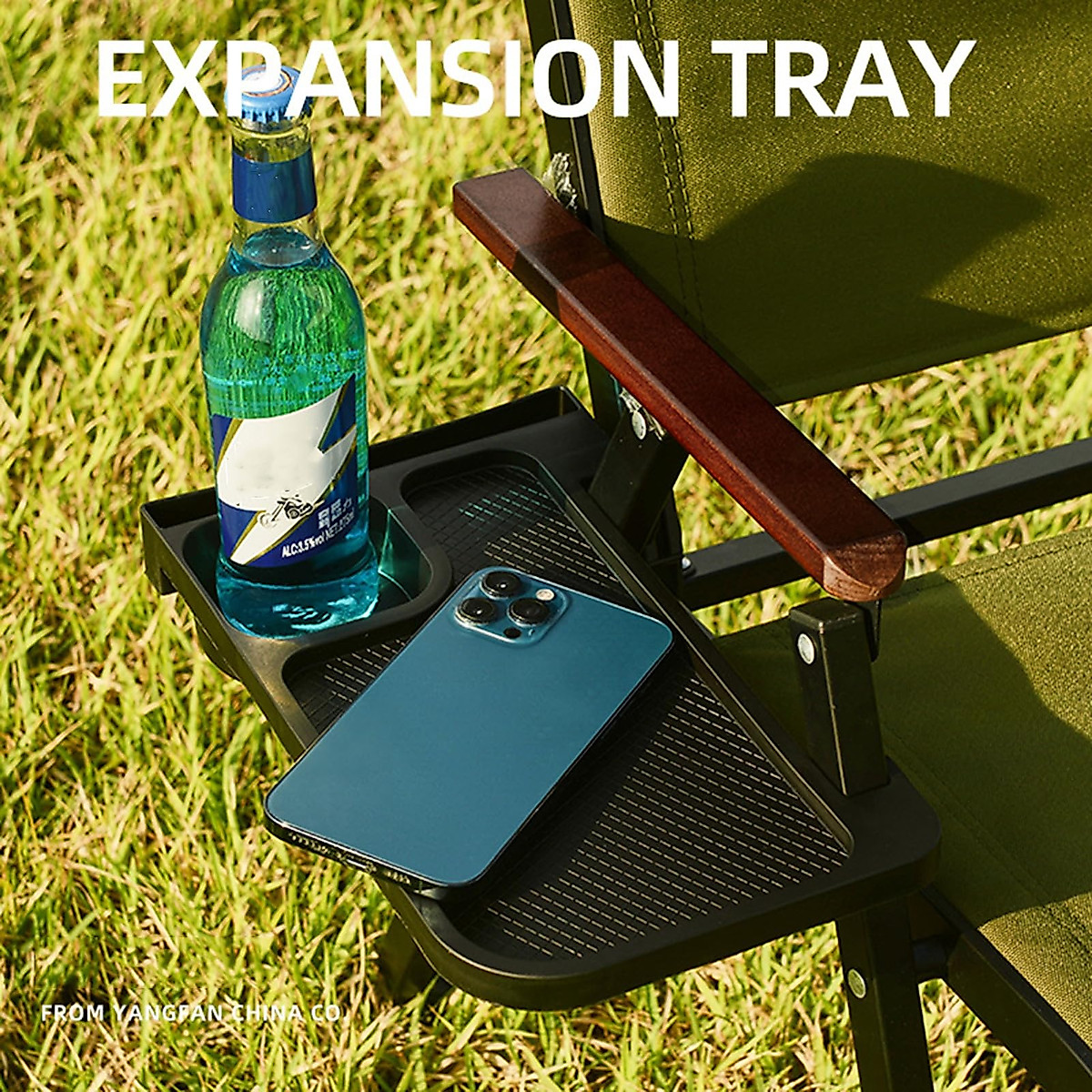 hatleues Camping Chair Side Table Tray with Cup Holder Outdoor Gravity Chair Tray Snack Organizer Camping Accessories Black