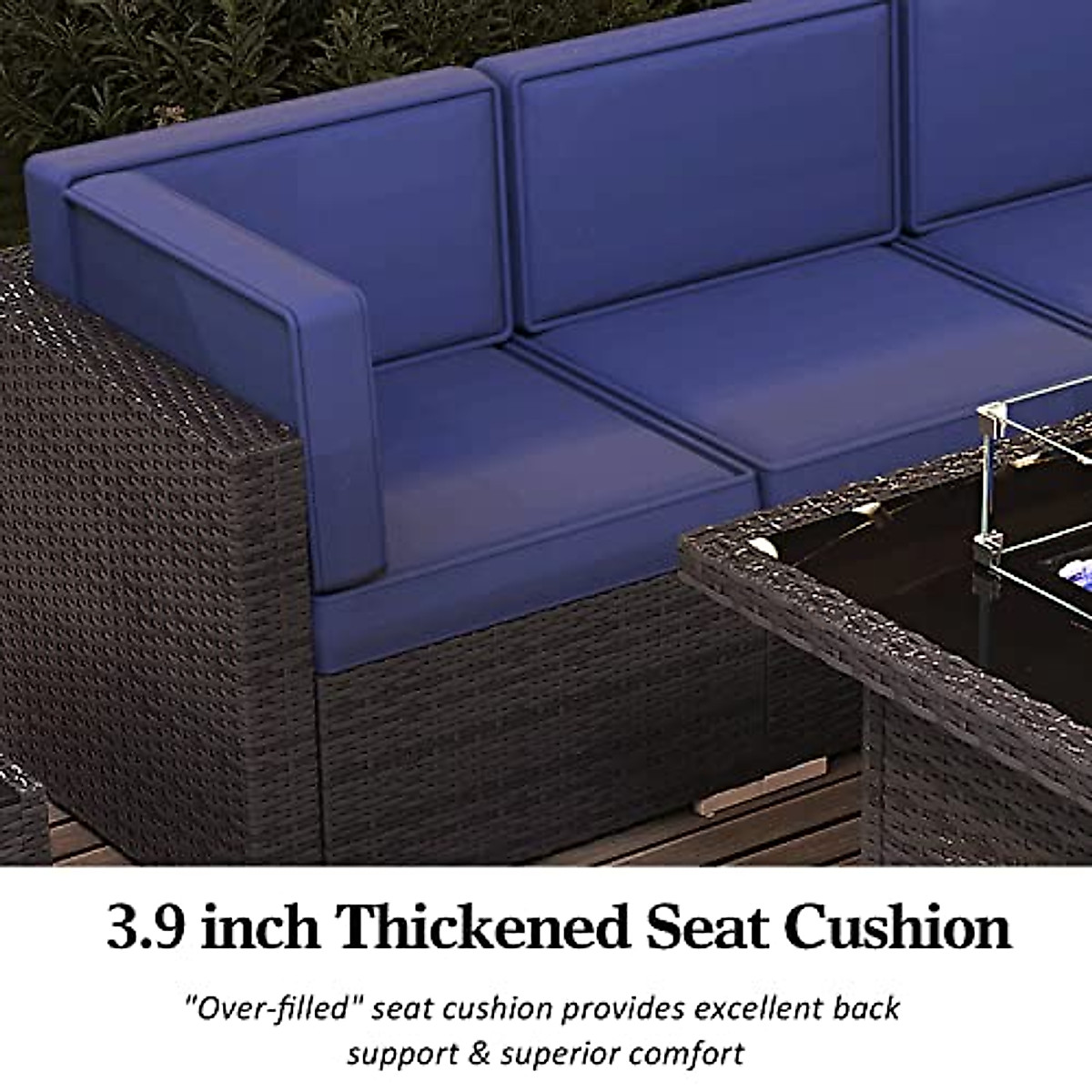 LayinSun 8 Pieces Outdoor Patio Furniture Set with 44" Fire Pit Table Brown Rattan Sectional Sofa Conversation Sets