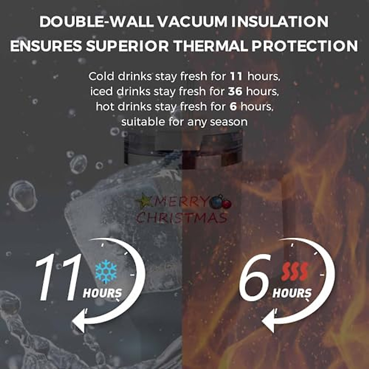 LB LEOBON 40 ounce insulated cup with handle, double-layer vacuum stainless steel material, equipped with straw, can keep warm or maintain cold drinks Merry Christmas Stars Balls Cowboy Blue