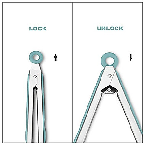 Premium 304 Stainless Steel Barbecue Turners, Heavy Duty Non-Stick BBQ Cooking Kitchen Tongs, 9" and 12" Aqua Sky