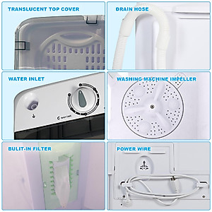 ROCSUMOO Portable Washing Machine with 17.6lbs Capacity, Laundry Washer(11lbs) and Spiner(6.6lbs) Combo, Mini Twin Tub Lavadora Portatil with Built-in Drain Pump for Apartment, RV and Dormitory