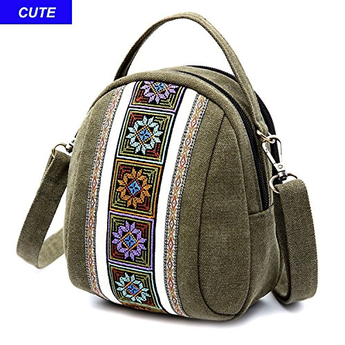 Goodhan Embroidery Canvas Crossbody Bag Cell phone Pouch Coin Purse for Women Girls,Army Green