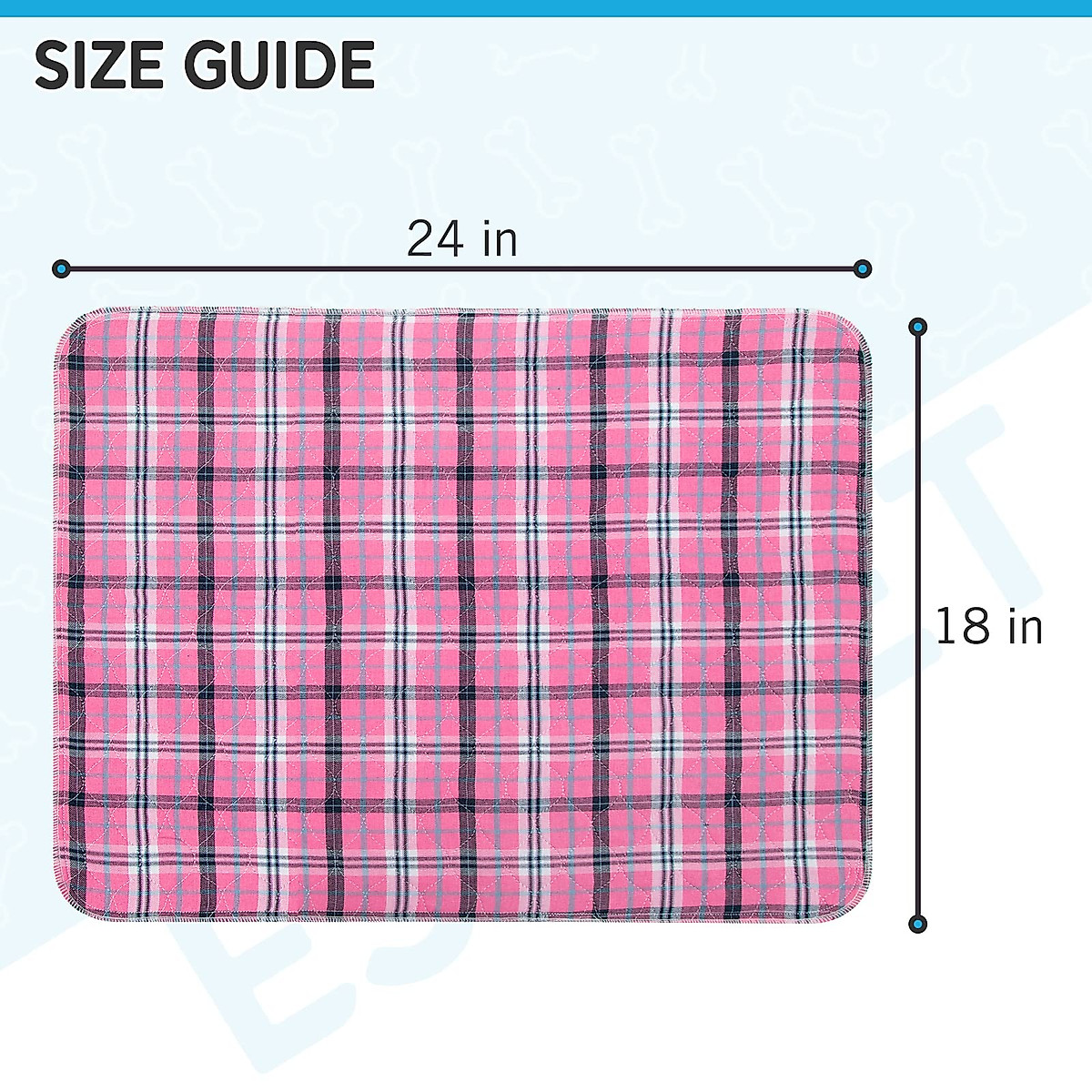 ESGPET Washable Pee Pads for Dogs - Pink Plaid 18”x24” 8Pcs, Non-Slip Reusable Whelping Pad for Puppy Training, Super Absorbent & Odor Controlling Dog Potty Pads for Playpen Crate Bed Floor Protector