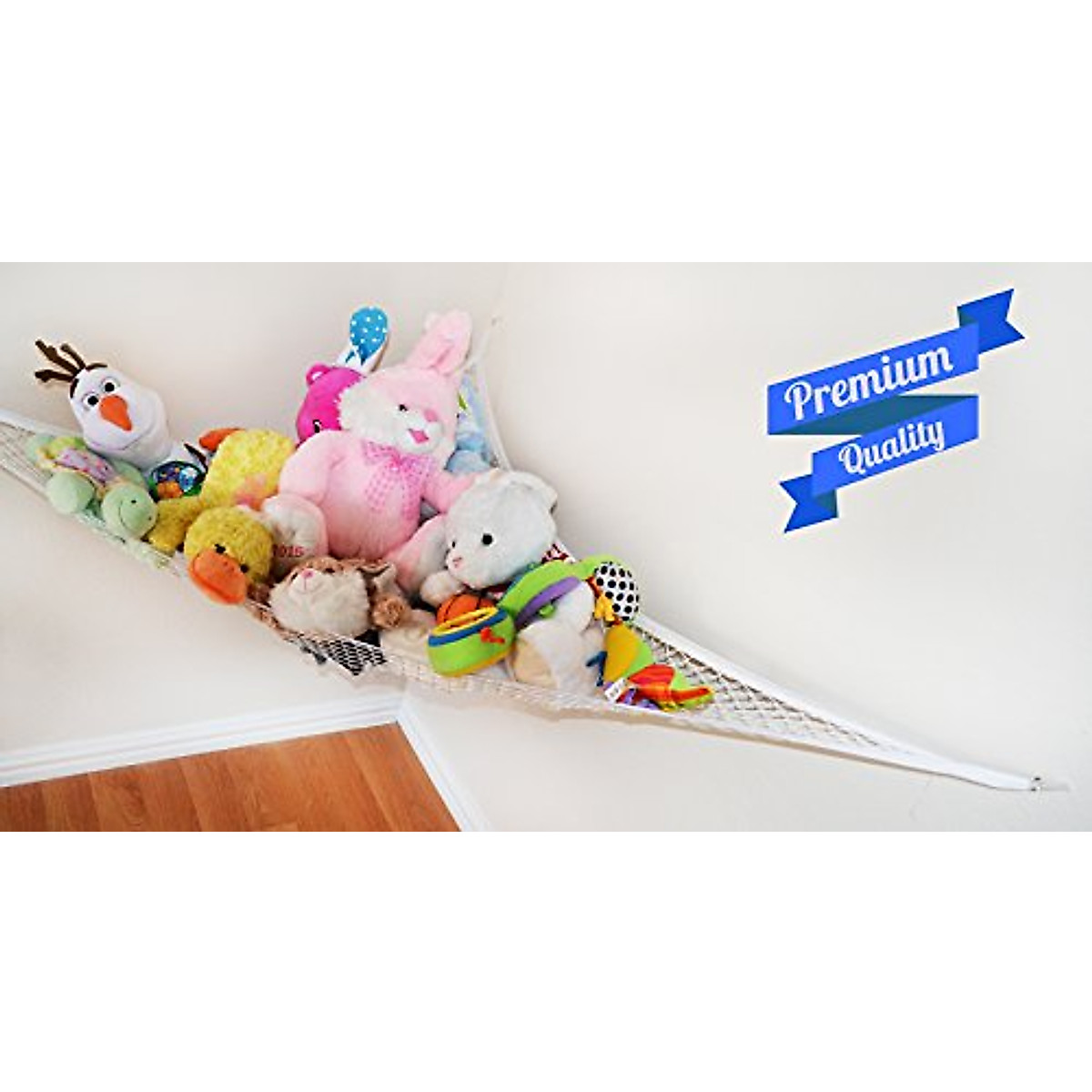 Enovoe Stuffed Animal Toy Hammock - Hanging Storage Net - Toy Organizer for Clean, Organized and Orderly Room - Comes with an E-Book - Durable and Easy to Install - Nylon and Polyester (White)