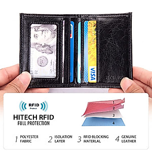 ZLONUBEY Wallets for Mens RFID Protection Leather Slim Small Womens Wallet Business Card Holders (Black)