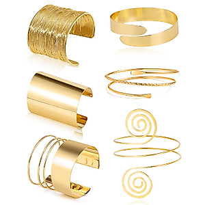 BOMAIL 6 Pieces Arm Cuff Upper Arm Band Cuff Bracelet Minimalist Simple Swirl Open Wide Wire Bracelets for Women Adjustable Arm Bangle Bracelets Set