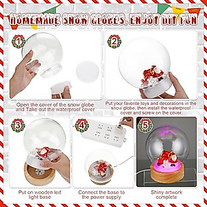 8 Pcs Christmas DIY Snow Globes Water Globe with LED Light Base Wooden Stand and Fake Snow Bulk 5'' Clear Plastic Snow Globe Kit Waterproof Screw Off Cap for Xmas Winter DIY Craft(Multicolor)
