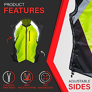 Badass Moto Hi Vis Vest Reflective Motorcycle Vests For Men - Zipper Front & Pocket For Bikers, ATV, Hunting, Cycling, Military, Motorcycle Safety Gear, Yellow Size 3XL Can Be Worn Over 2XL + Jackets