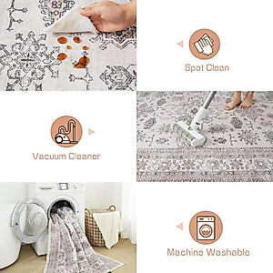 Yanlaza Boho Area Rugs 8x10,Washable Soft Large Area Rug Bedroom Under King Bed,Non Slip Farmhouse Rugs with Rubber Backing,Oriental Carpet for Living Room Bedroom Dining Room Office (Beige, 8'x10')