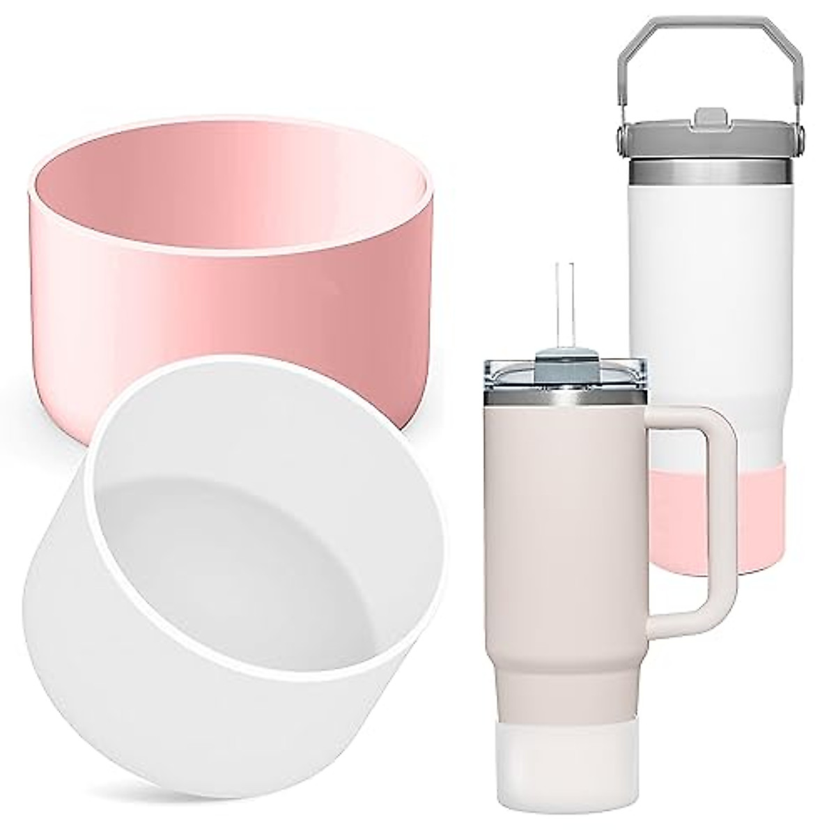 Silicone Boot Sleeve for Stanley Quencher 40 oz 30 oz Tumbler with Handle & for IceFlow 20oz 30oz, Protective Water Bottle Cup Bottom Bumper Cover for Stanley Tumbler Accessories, 2Pack