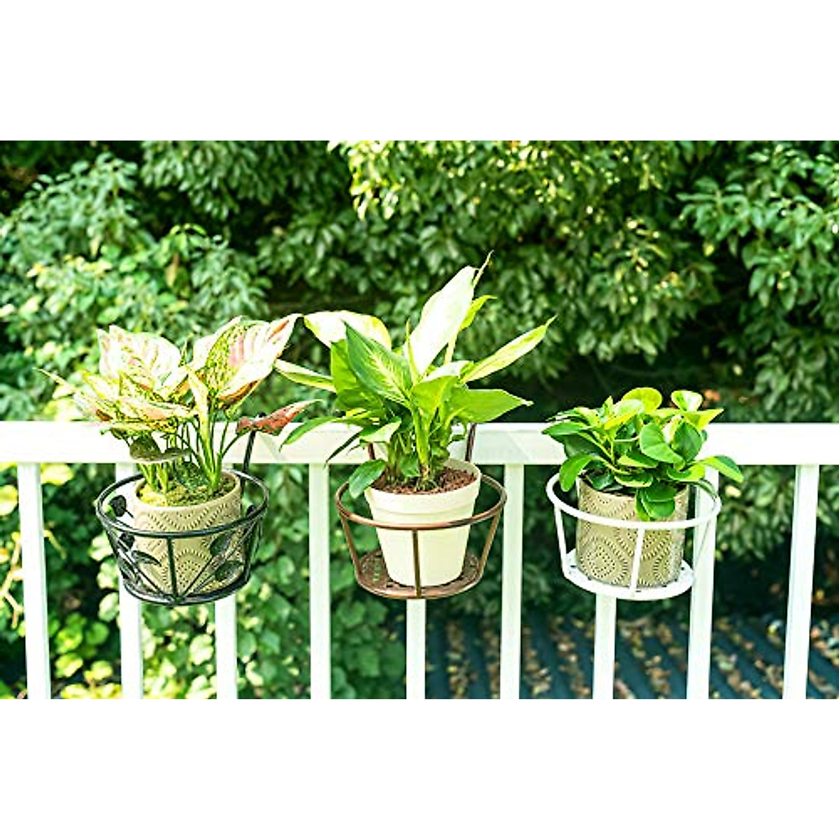 Kingbuy Balcony Rail Planters Hanging Railing Plant Holder Stand Flower Pot Basket for Fence Patio Deck Planter Outside and Indoor, 3 Pack, Black (Removable)