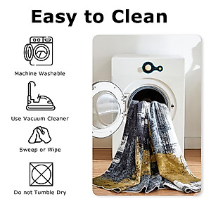 VK·LIVING Machine Washable Rug 5'x7' Abstract Washable Area Rugs for Living Room Non Slip Rugs for Bedroom Modern Woven Rug Boho Rug Soft Carpet Kitchen Dining Rugs Home Decor Office Rug (Black)