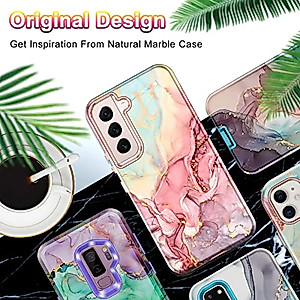 Btscase for Samsung Galaxy S22+/S22 Plus 5G Case, Marble Pattern 3 in 1 Heavy Duty Shockproof Full Body Rugged Hard PC+Soft Silicone Drop Protective Women Girl Covers for S22+/S22 Plus, Rose Gold