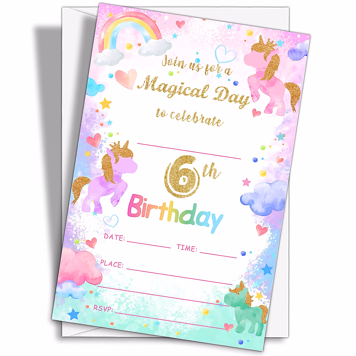 YQV 6th Birthday Party Invitations, 20-Count Magical Day Birthday Party Invites With Envelopes-HBYQK-B11