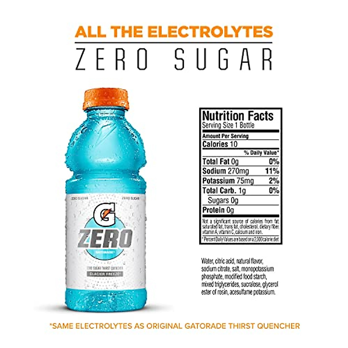 Gatorade Zero Sugar Thirst Quencher, Glacier Freeze, 20 Fl Oz (Pack of 12)