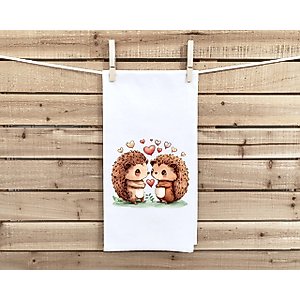 Hedgehog Kitchen Towel 100% Cotton Flour Sack Funny Cute Dish Tea Hand Towel Home Decor Gift Idea Love Valentine's Day Decoration