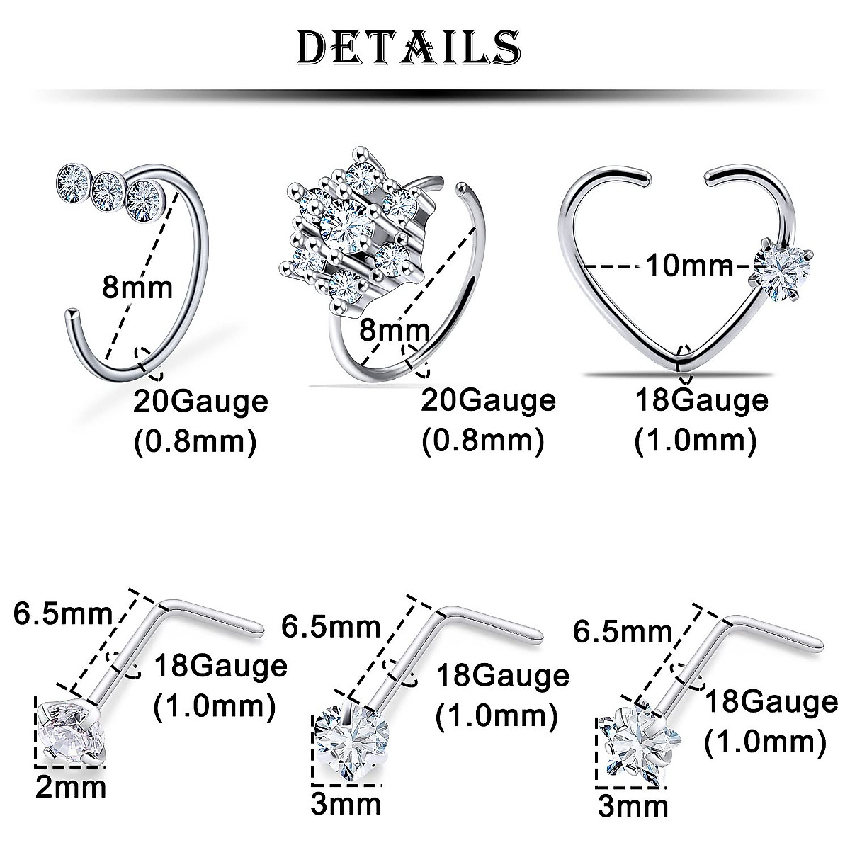Kridzisw 18g Nose Ring Hoops Stud Piercing Jewelry for Women 316L Stainless Surgical Steel L Shaped Bend Silver Hypoallergenic Nose Nostril Ring Hoop Stud Bone Earrings Piercing Jewelry women Men 2mm