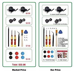[Upgraded Version] Joycon Joystick Replacement, 3D Joystick Analog Thumb Stick for Nintendo Switch Joycon Repair Kit Include Full Repair Tool Kit, 2 Alloy Lock Buckles, 2 Jon Con Joystick Replacement