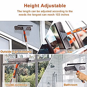 Baban Window Squeegee Cleaner, 2 in 1 Window Cleaning Tool with Straight Extension Pole, 100'' Telescopic Window Washing Equipment with Bendable Head for Car Glass Indoor Outdoor High Windows