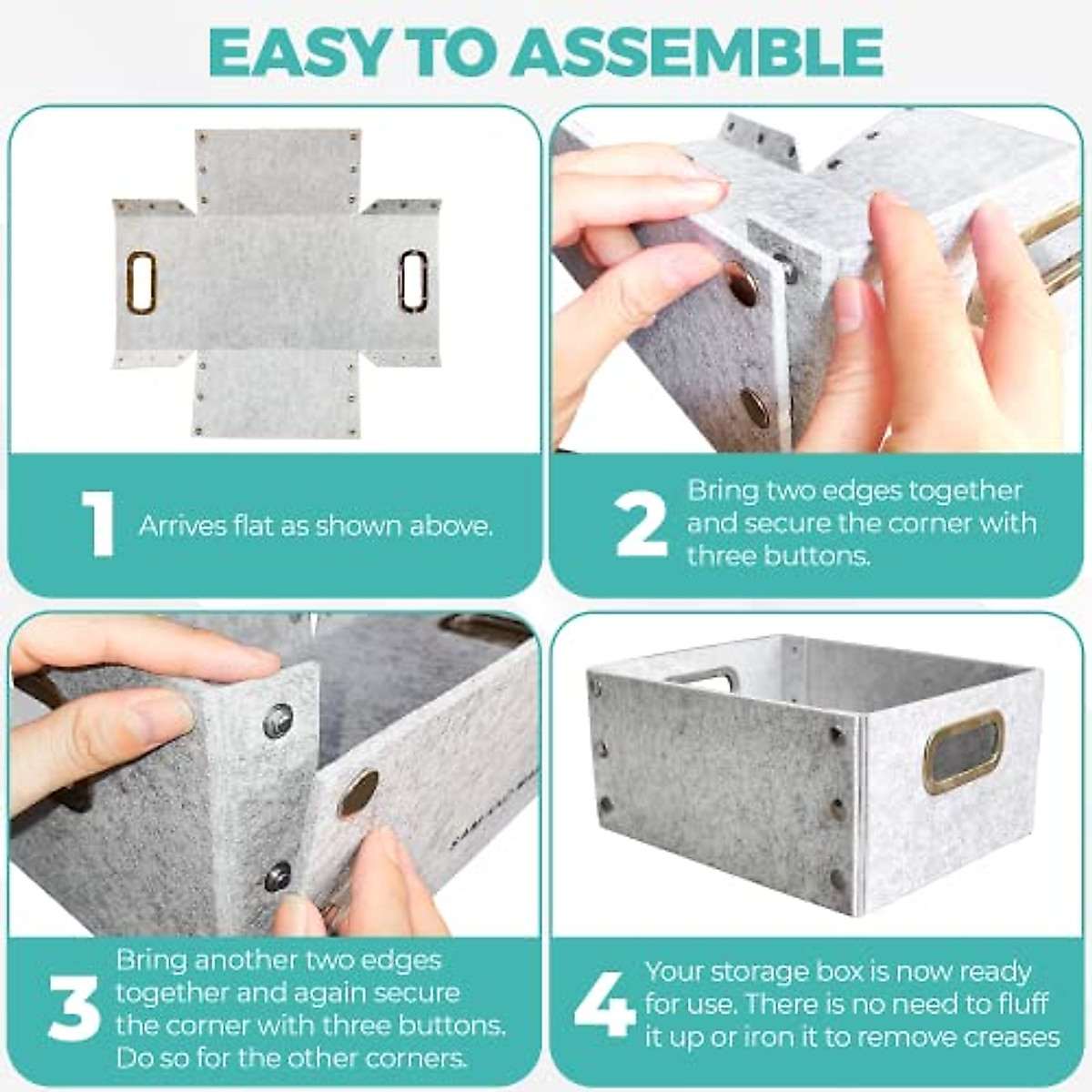 SAM AND MABEL Felt Storage Basket with Handles - (Pack of 3) Collapsible Magazine Basket Organizers for Closet and Shelves, Decorative Fabric Storage Bins for Toys, Books, Clothes, Diapers