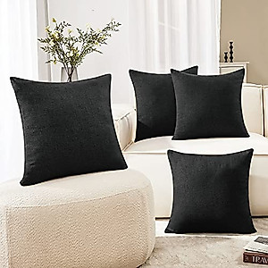Deconovo Black Pillow Covers 18x18 Inch Set of 4, Faux Linen Throw Pillow Case, Couch Cushion Cover for Home Decor(18 x 18 Inch, Black, Set of 4, No Pillow Insert)