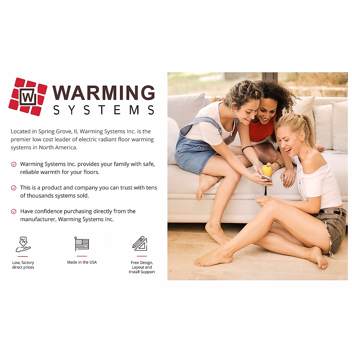 50 Sqft Cable Set, Electric Radiant Floor Heat Heating System with Digital Floor Sensing Thermostat