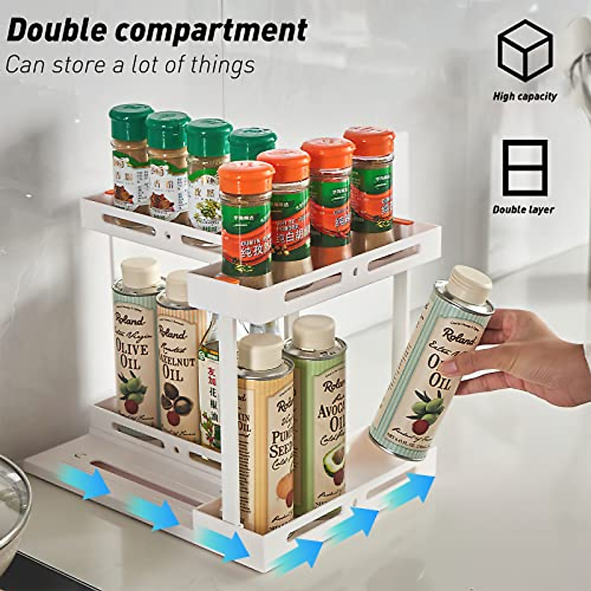 MDHAND Rotating Spice Rack Organizer, Multi-function Spice Rack Organizer For Cabinet, Kitchen Double Layer Rotating Spice Rack Organizer Cabinet/Pantry Wall/Countertop