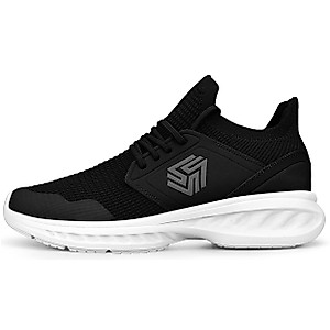 Giniros Womens Slip On Walking Shoes Non Slip Running Shoes Breathable Workout Shoes Lightweight Gym Sneakers Black White Size 8.5