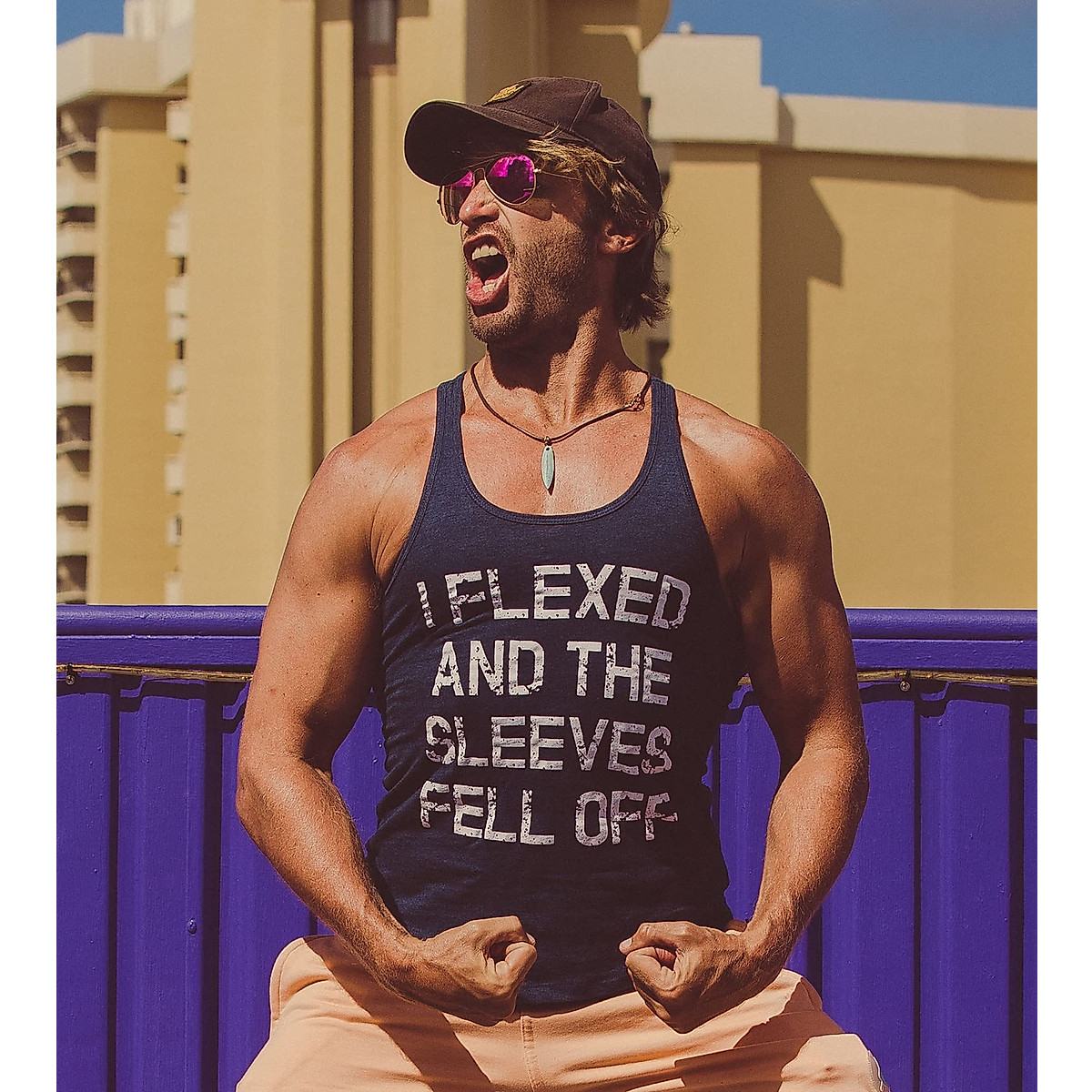 Crazy Dog Mens I Flexed and The Sleeves Fell Off Tank Top Funny Gym Workout Tee Hilarious Sleeveless Muscle Shirt for Guys at The Gym Royal XXL