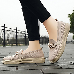 VIFOCUS Women's Slip on Breathe Mesh Walking Shoes,Lightweight Comfort Non-Slip Softsole Chain Fashion Sneakers Casual Penny (Black,8)