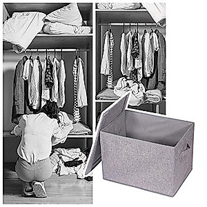 4 Pack Large Foldable Storage Box with Lids [16.5x11.8x11.8] Fabric Storage Cube Organizer Cloth Containers Linen Bins Baskets for Closet Clothes Clothing Bed Room