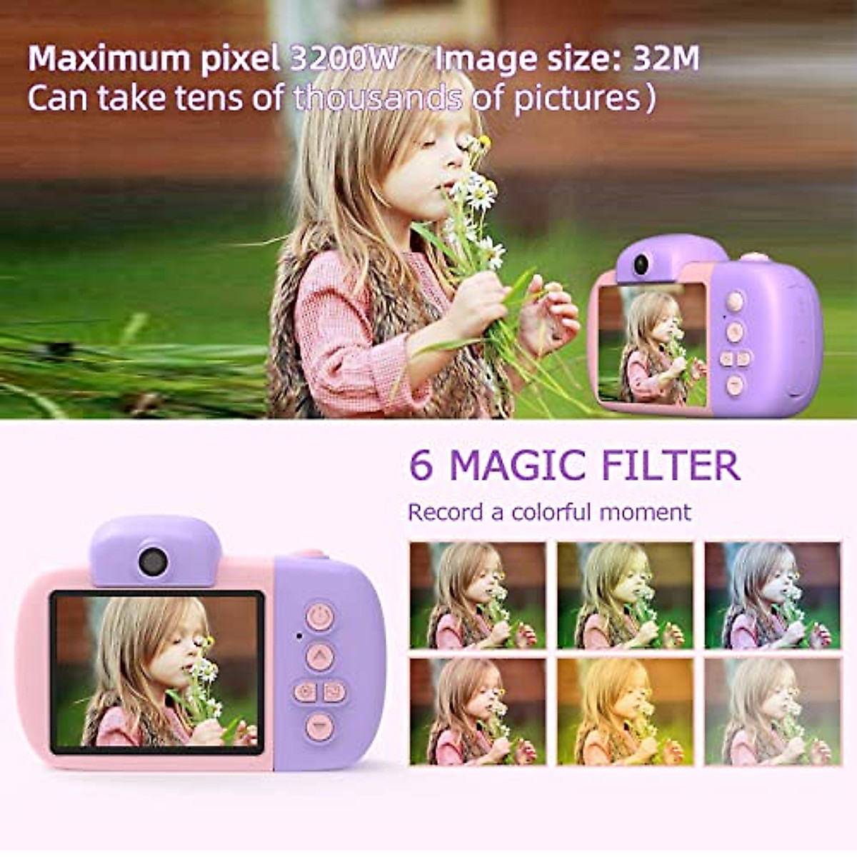 ZaoFePu Kids Camera Toy for Girls&Boys, 2.4inch HD Digital Video Cameras for Toddler, Christmas Birthday Gifts for Age 3-12 Year Old Gift, Share Photos and Videos with 32GB SD Card (Purple)