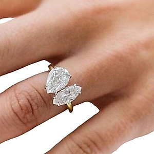 Silverjewel 4 Ct Marquise & Pear Cut Diamond Toi Et Moi Solitaire Wedding 2-Stone Engagement Ring For Women 14K Yellow Gold Plated 925 Sterling Silver Handmade Promise Ring Birthday Gift For Her