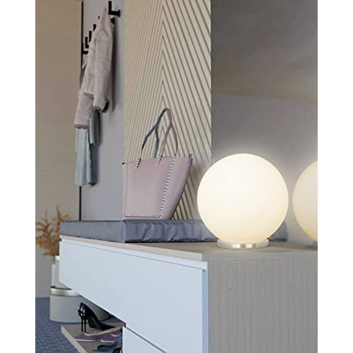 EGLO 85264A Rondo Collection Round Table Lamp with Glass Ball Shade for Living Room, Bedroom, Dorm, and Office, 60W, 8-Inch, Silver/Frosted Opal