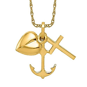 IceCarats 14K Yellow Gold Heart Love Cross Anchor Mariner Necklace Nautical Religious Pendant Jesus Christ Charm 18mm x 20mm Only
