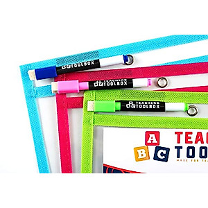 Dry Erase Pockets 12pc [10” x 13”] +Free PENS +Bonus 900 Downloadable Worksheets! Write and Wipe Reusable Plastic Sheet Protectors for Classroom Organization & Teaching Supplies by Teachers Toolbox