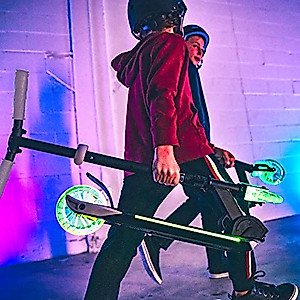 Aero 2 Wheel Kick Scooter for Kids Ages 5-8 or 6-12 with Dynamic RGB Lights, Foldable and Height Adjustable, Scooters for Boys and Girls 6 Years and up with Glowing Deck and Light up Clear Wheels