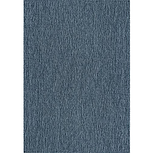 Unique Loom Collection Casual Transitional Solid Heathered Indoor/Outdoor Flatweave Area Rug (10' x 14' 1" Rectangle, Blue/Navy Blue)