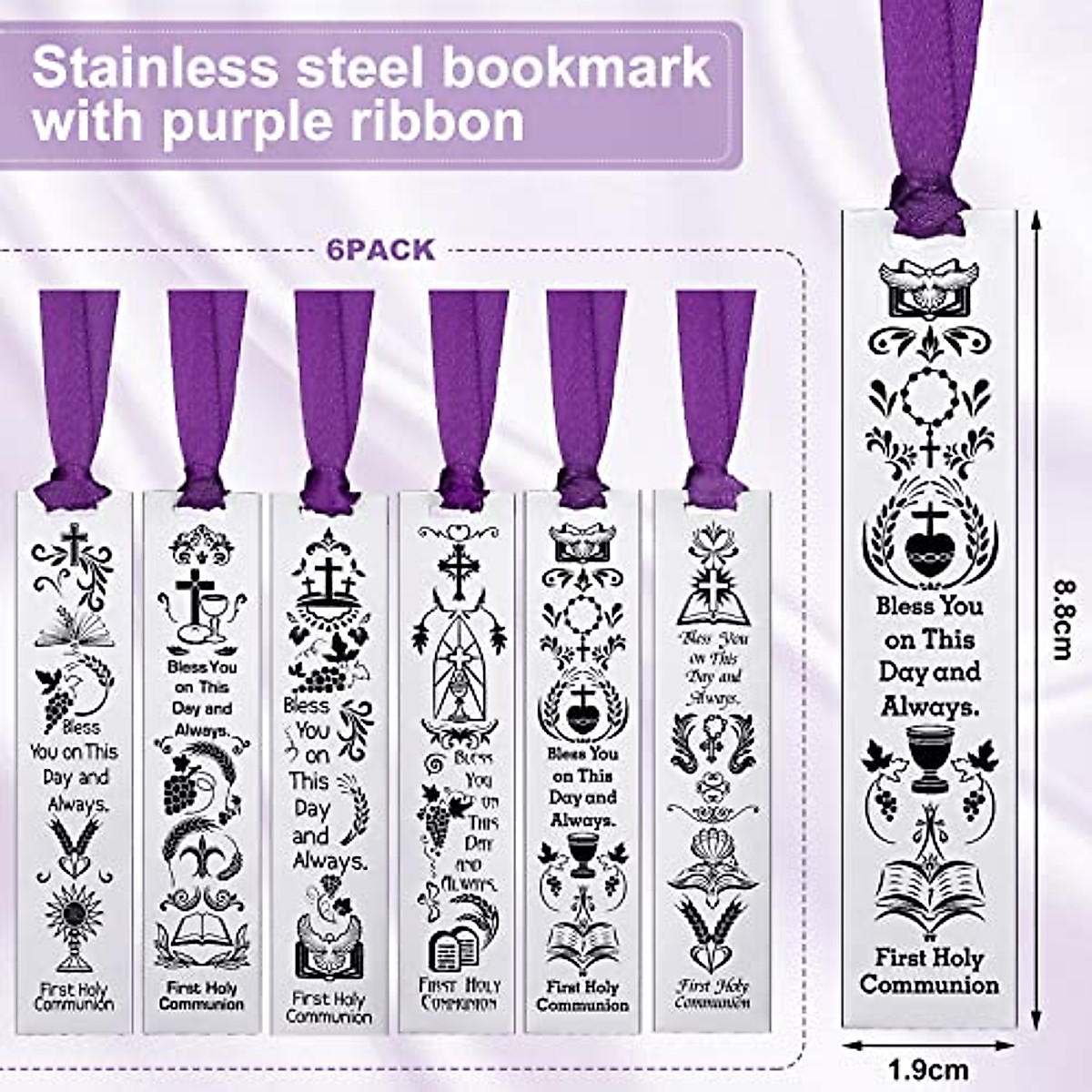 6 Pieces Confirmation Live by The Spirit Metal Bookmarks Confirmation Metal Bookmarks Baptism Bookmark with Ribbons for Communion Baby Shower Birthday(Communion)