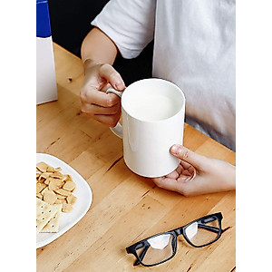 Porcelain White Coffee Mugs Set of 4-15 Ounce Cups with Large Handle for Hot or Cold Drinks like Cocoa, Milk, Tea or Water - Smooth Ceramic with Classic Design