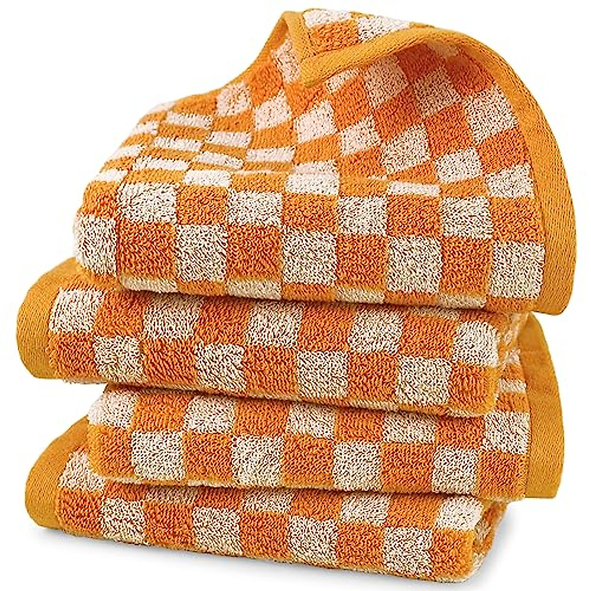 Jacquotha Checkered Hand Towels 4 Pack - Cotton Hand Towels for Kitchen Bathroom 29” x 13”, Orange