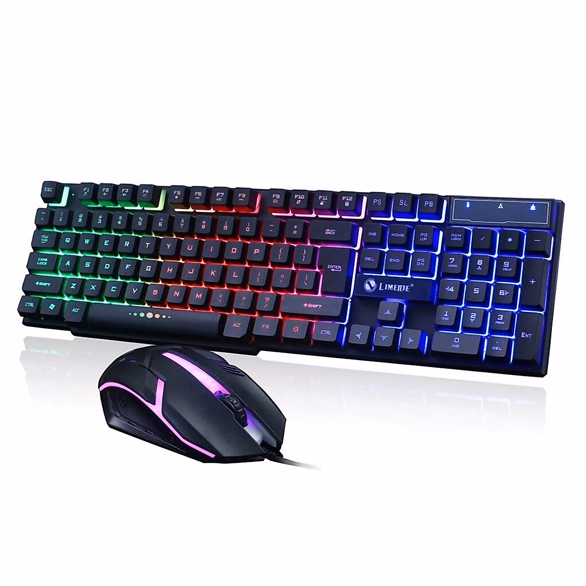 Gaming Keyboard, Gaming Keyboard Colorful LED Illuminated Backlit USB Wired PC Rainbow Anti-Skid Waterproof Design Gaming Keyboard Mouse Set for Desktop, Computer, PC (Color : Black)