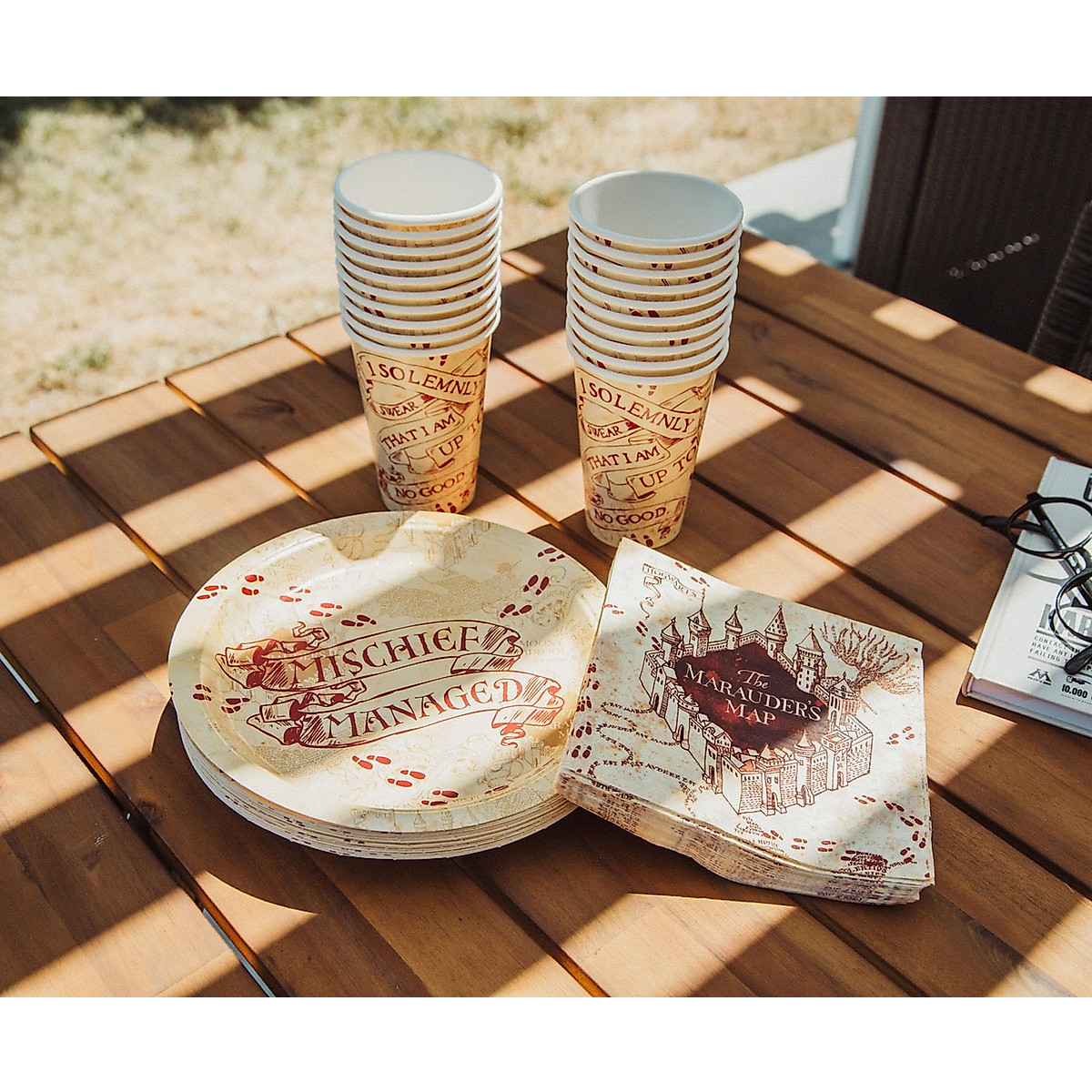 Silver Buffalo Harry Potter Mischief Managed Party Tableware, Paper Plates Cups Napkins Party Pack Set, 60 Piece,Yellow