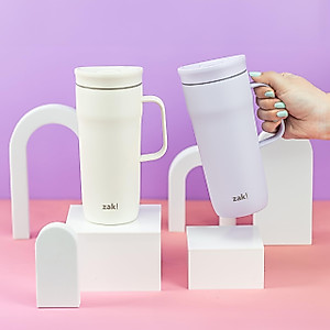 Zak Designs Harmony Tumbler for Travel or At Home, 20oz Recycled Stainless Steel is Splash-Proof and Vacuum Insulated with Slide Lid and Handle (Smoky Lilac Purple)