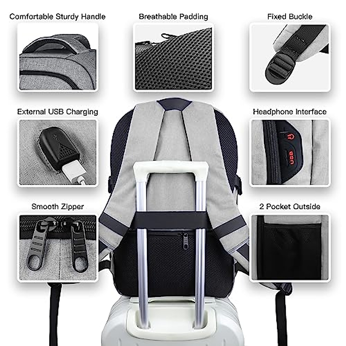 Yamdeg Extra Large Travel Backpack, Large Carry On Backpack, 17.3 Inch Laptop Backpack For Computer Business Travel With USB Port, TSA Airline Approved Waterproof Travel Daypack For Men, Grey