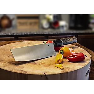 Spyderco Itamae Nakiri Premium Kitchen Knife with 7.28" SUS410 Super Blue Stainless Steel Blade and Burl G-10 Handle - Plainedge - K17GPBNBK